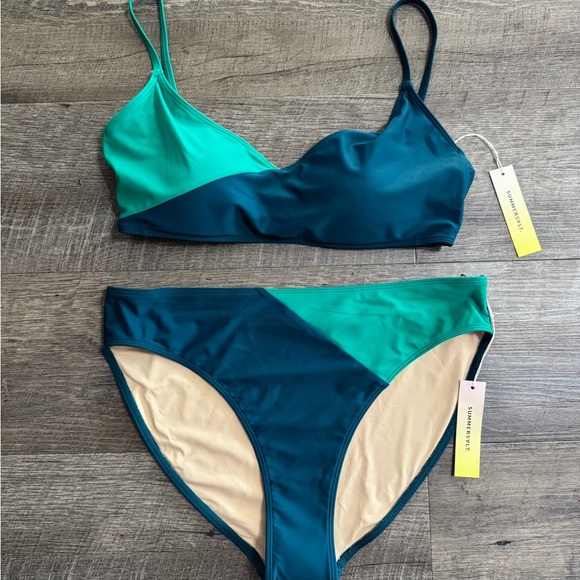 summersalt | Swim | Summersalt Blue Teal Diagonal Bikini Set | Poshmark